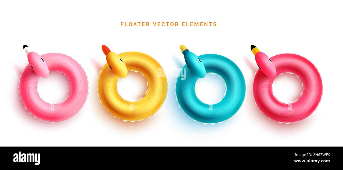 Floater summer vector set. Summer floater flamingo, duck and birds ...