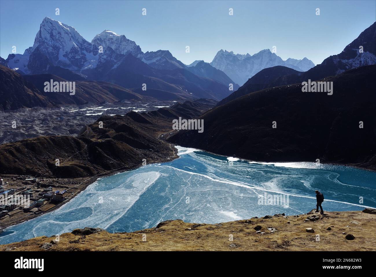 Panoramic view of Gokyo Valley from Gokyo Ri Stock Photo - Alamy