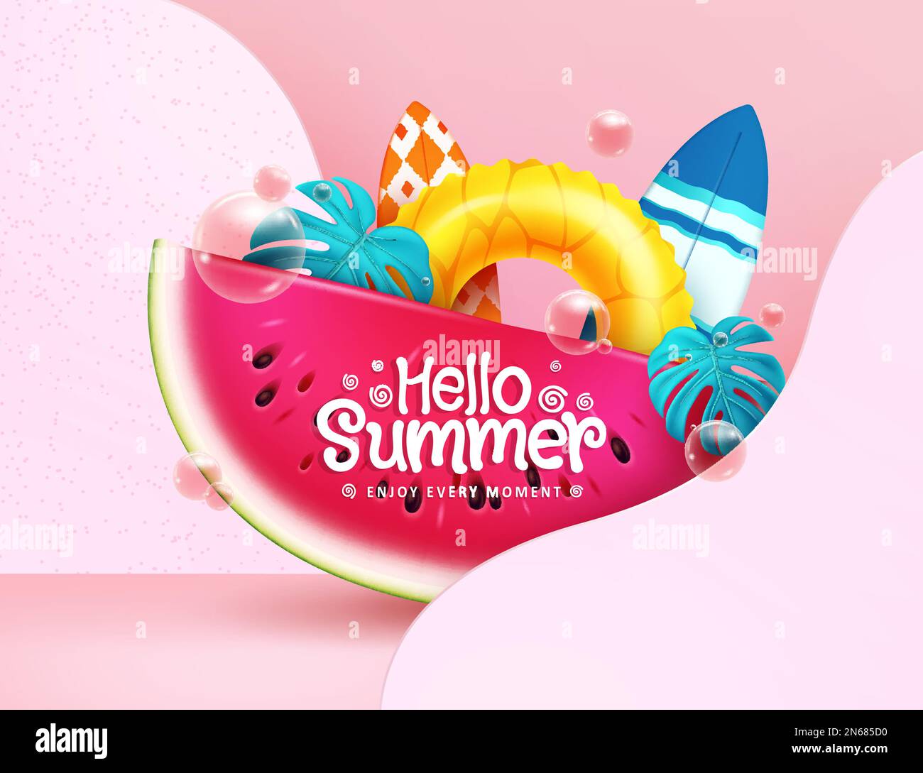 Hello summer vector design. Hello summer greeting text with watermelon ...