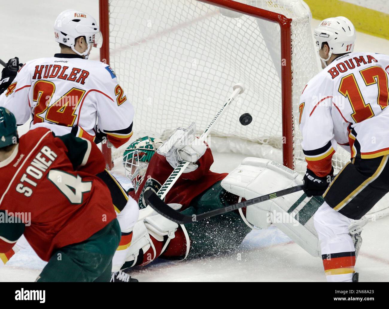 Calgary Flames' Jiri Hudler (24), of the Czech Republic, scores on ...