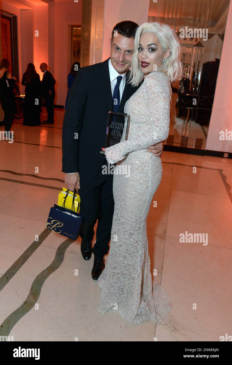 Jonathan Saunders and British singer Rita Ora, winner of the Harper's ...