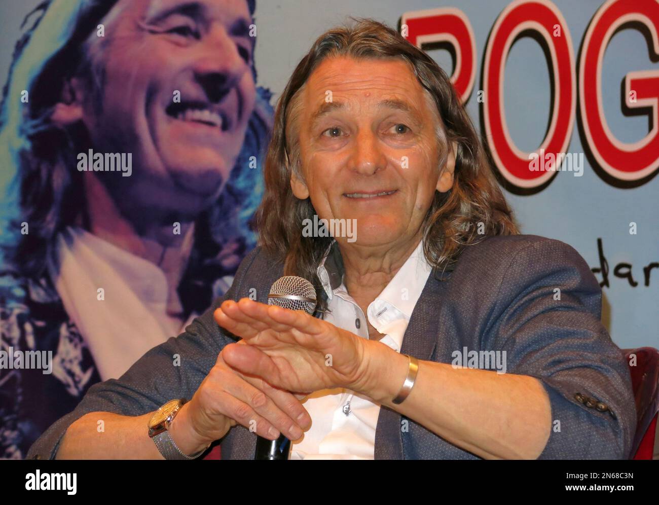 British rocker Roger Hodgson speaks during a press conference to ...