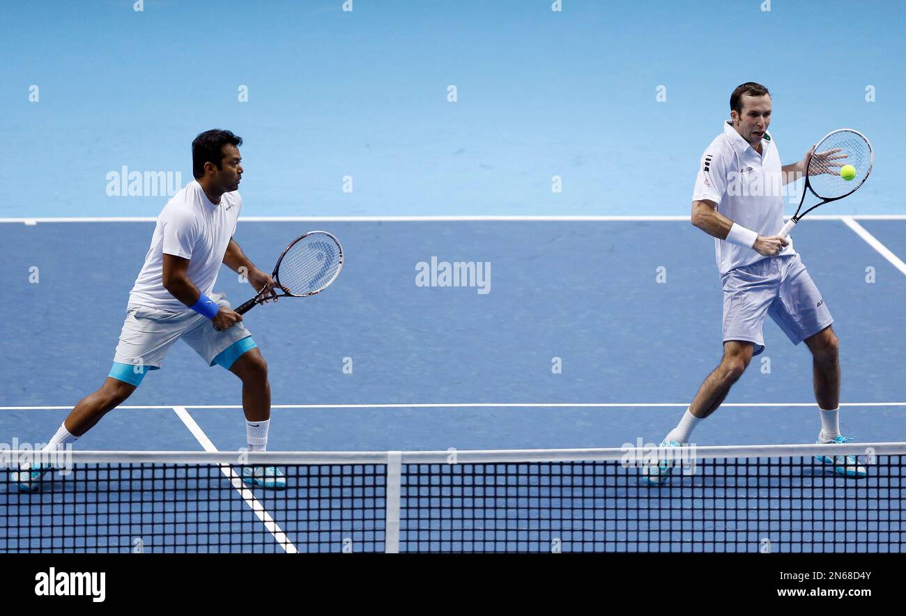 Radek Stepanek of Czech Republic, right, and Leander Paes of India play ...