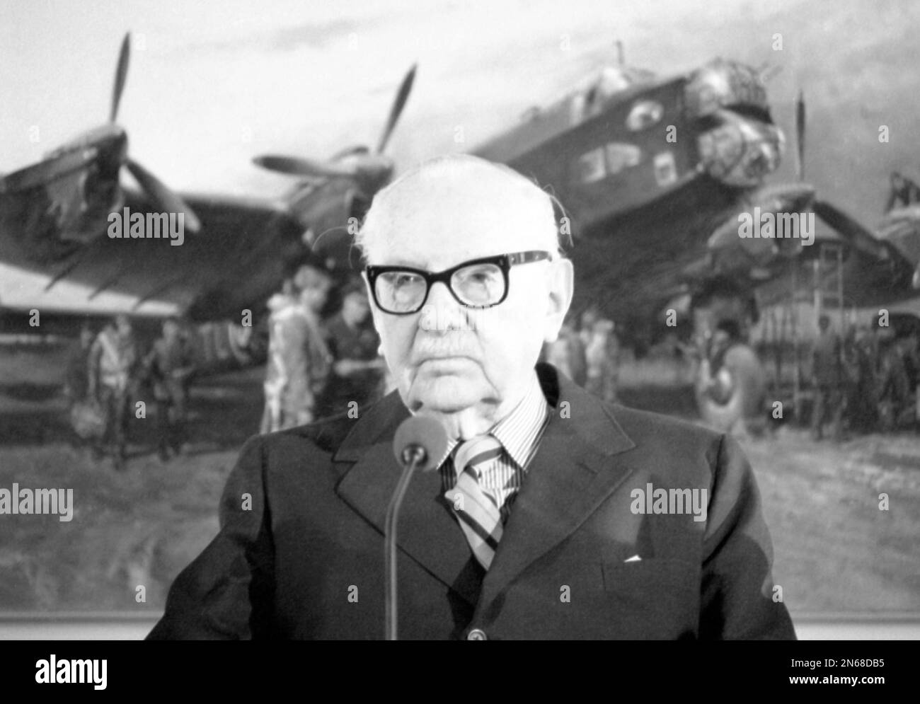 Royal Air Force Marshal Sir Arthur, Bomber, Harris speaking during the ...