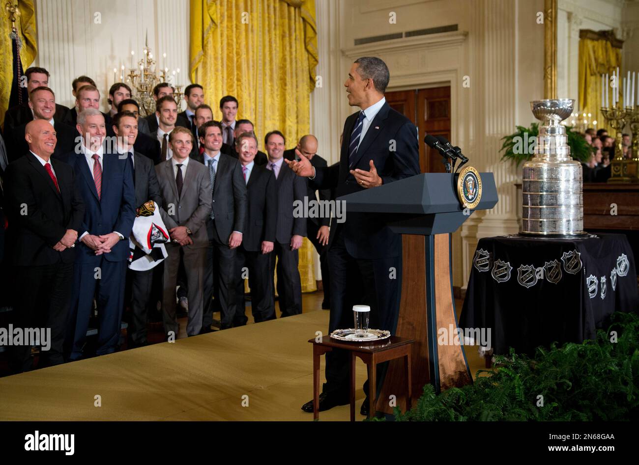 President Barack Obama gestures while speaking during a ceremony in the ...