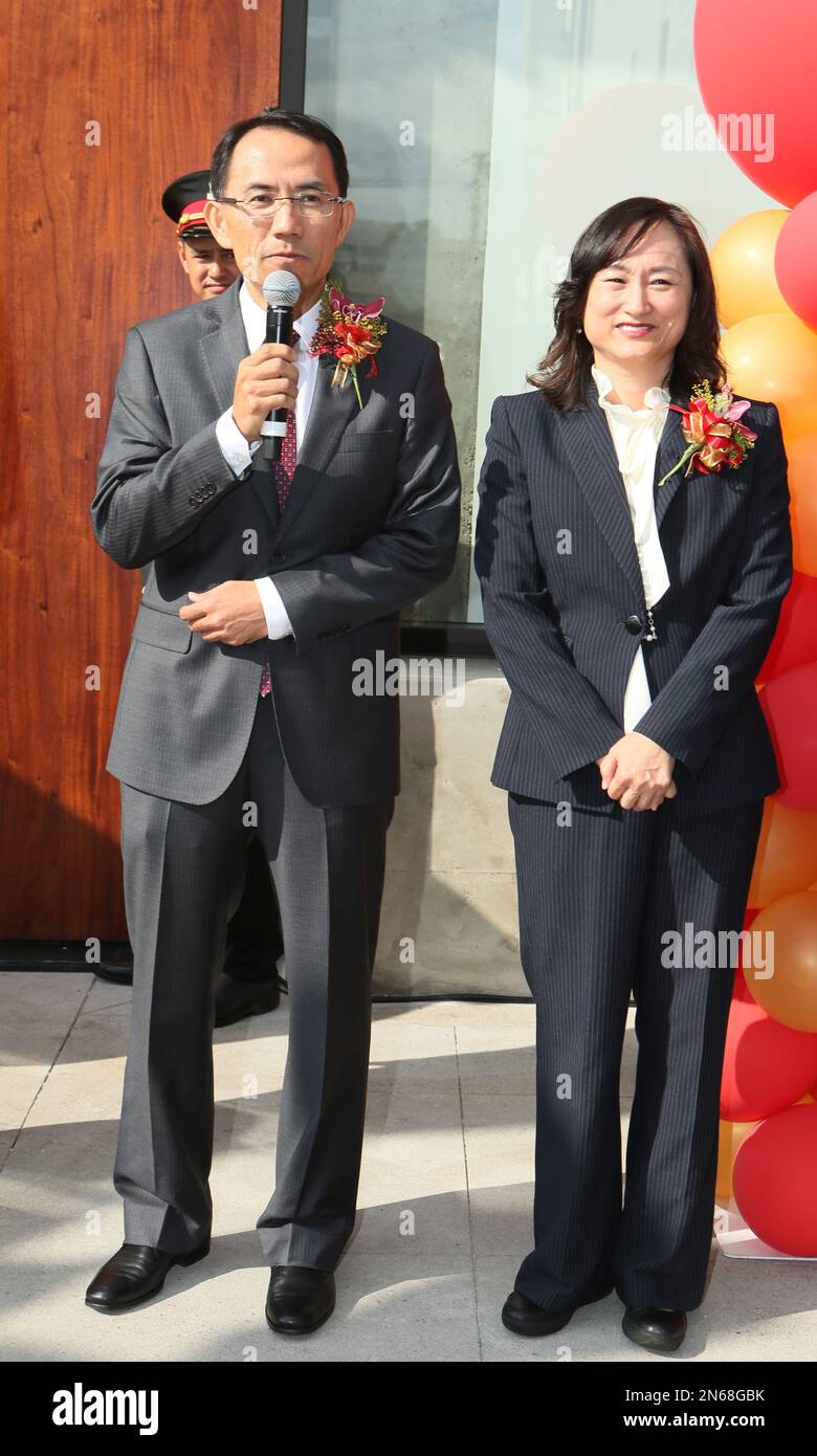 Frank Yang and Joanne Yang at the ribbon cutting ceremony for the grand opening of Din Tai Fung ...