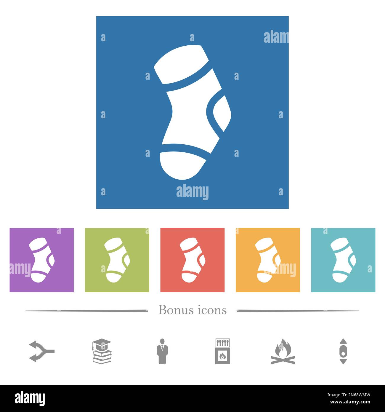 One sock flat white icons in square backgrounds. 6 bonus icons included ...