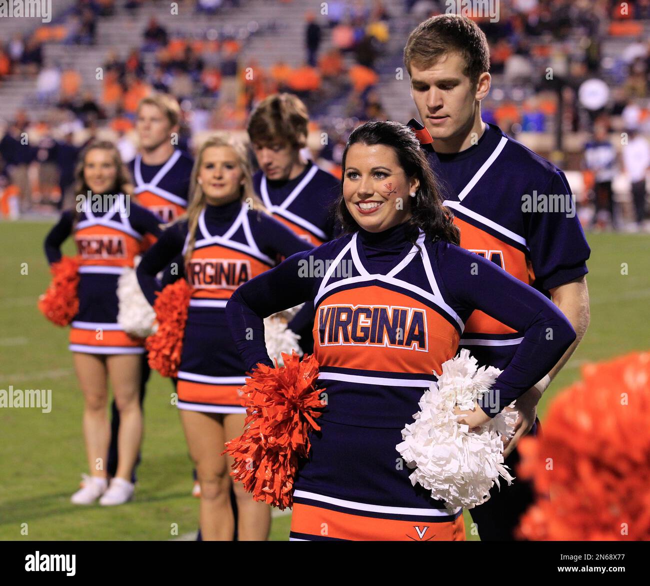 Virginia cheerleaders cheer their team during the second half of an ...