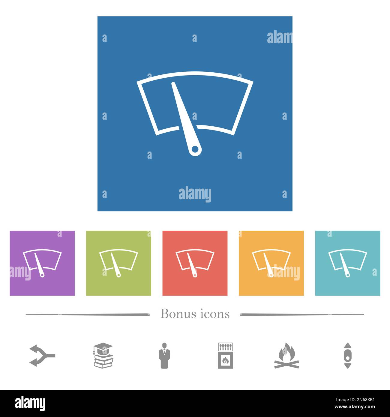 Windshield wiper flat white icons in square backgrounds. 6 bonus icons ...