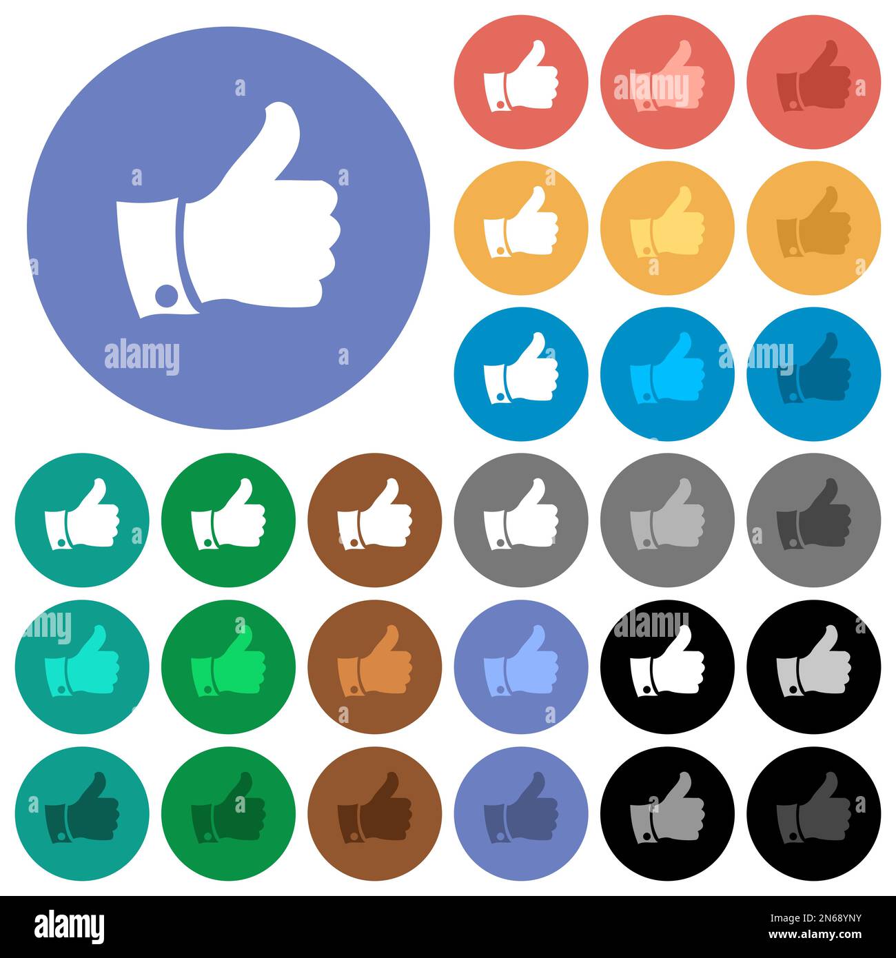 Thumbs up multi colored flat icons on round backgrounds. Included white ...