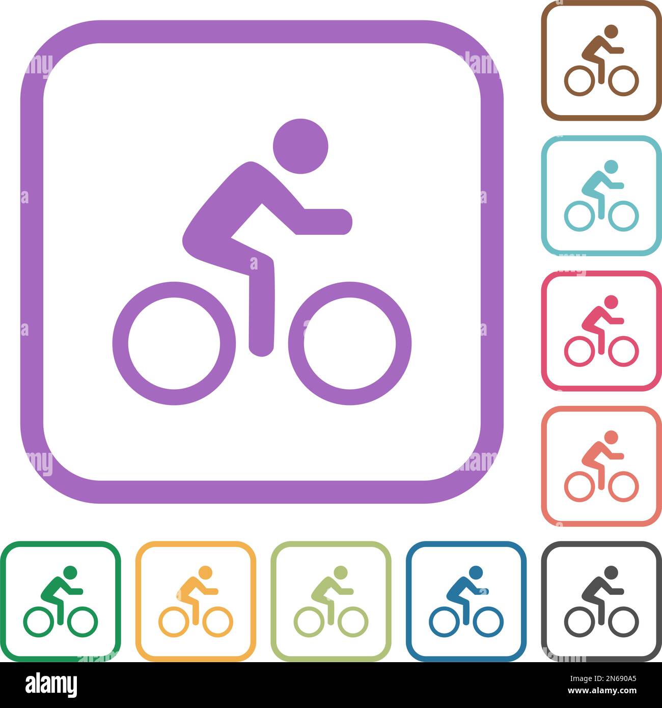 Bicycle with rider simple icons in color rounded square frames on white ...
