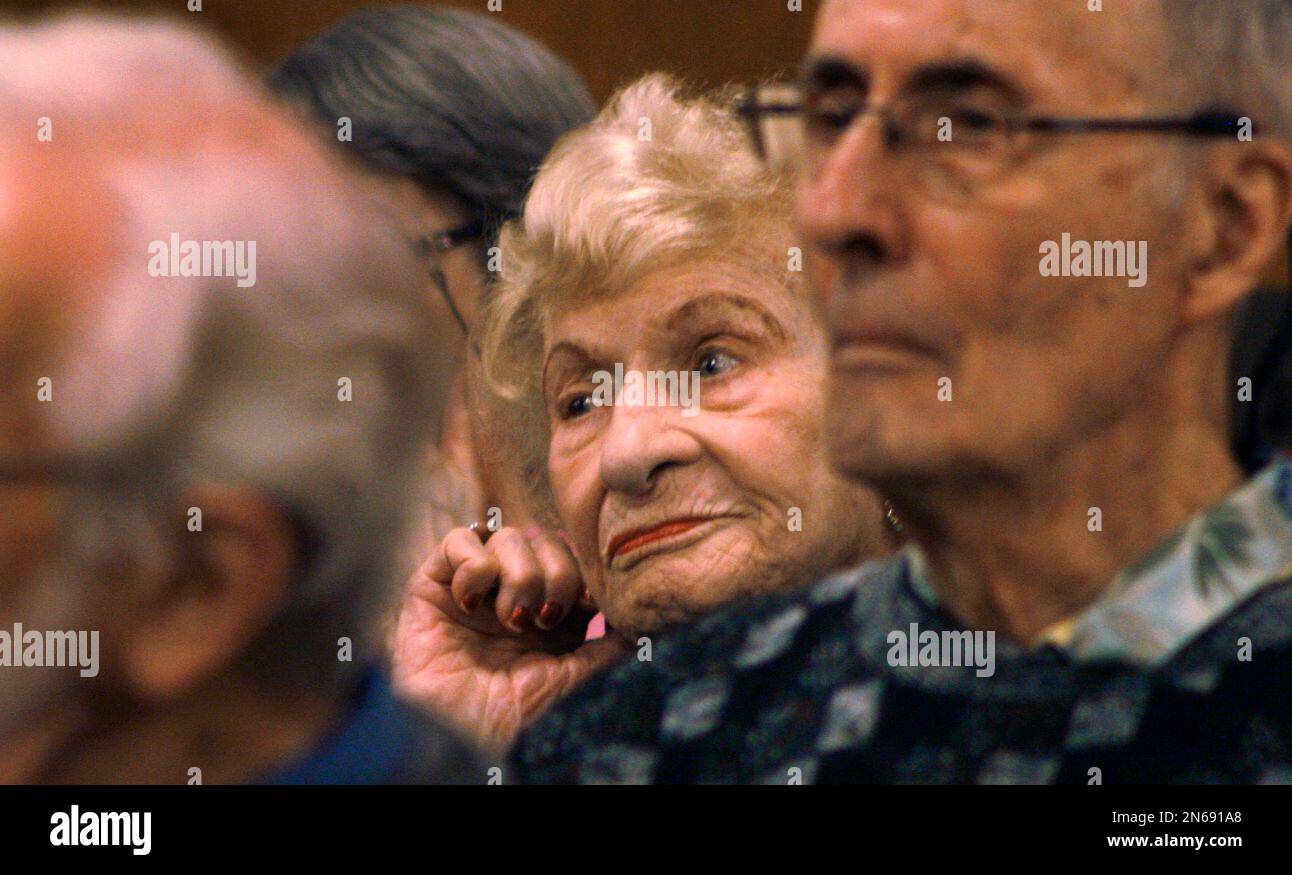 In this Sept. 18, 2013 photo, Holocaust survivor Edith Stern, 92 ...