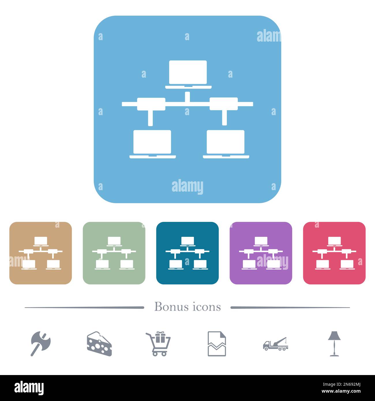 Computer network white flat icons on color rounded square backgrounds ...