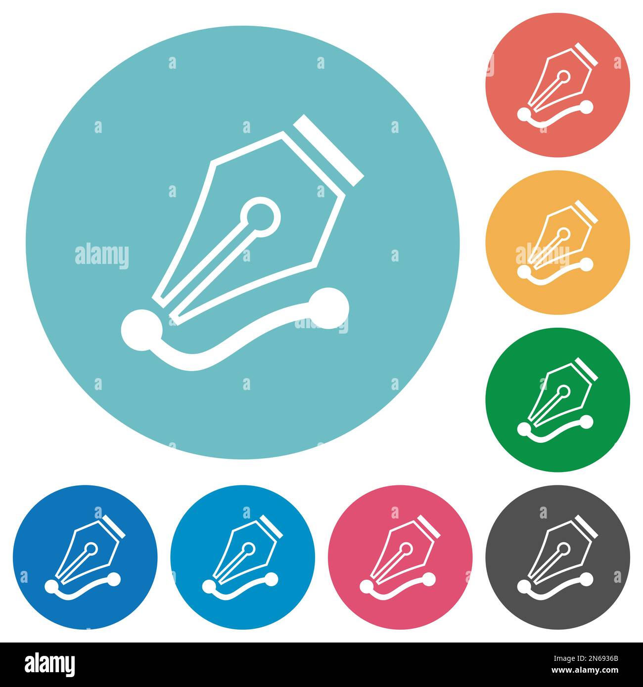 Drawing vector curve with pen tool outline flat white icons on round ...