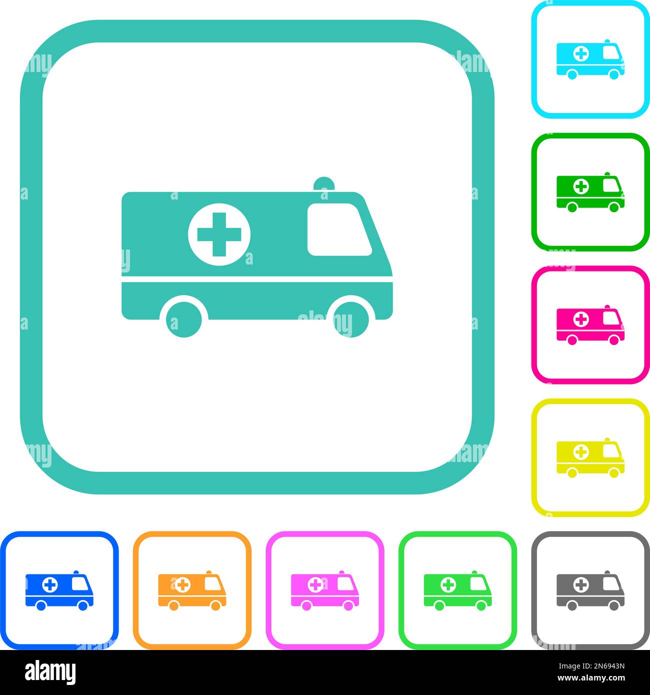 Ambulance car side view vivid colored flat icons in curved borders on ...
