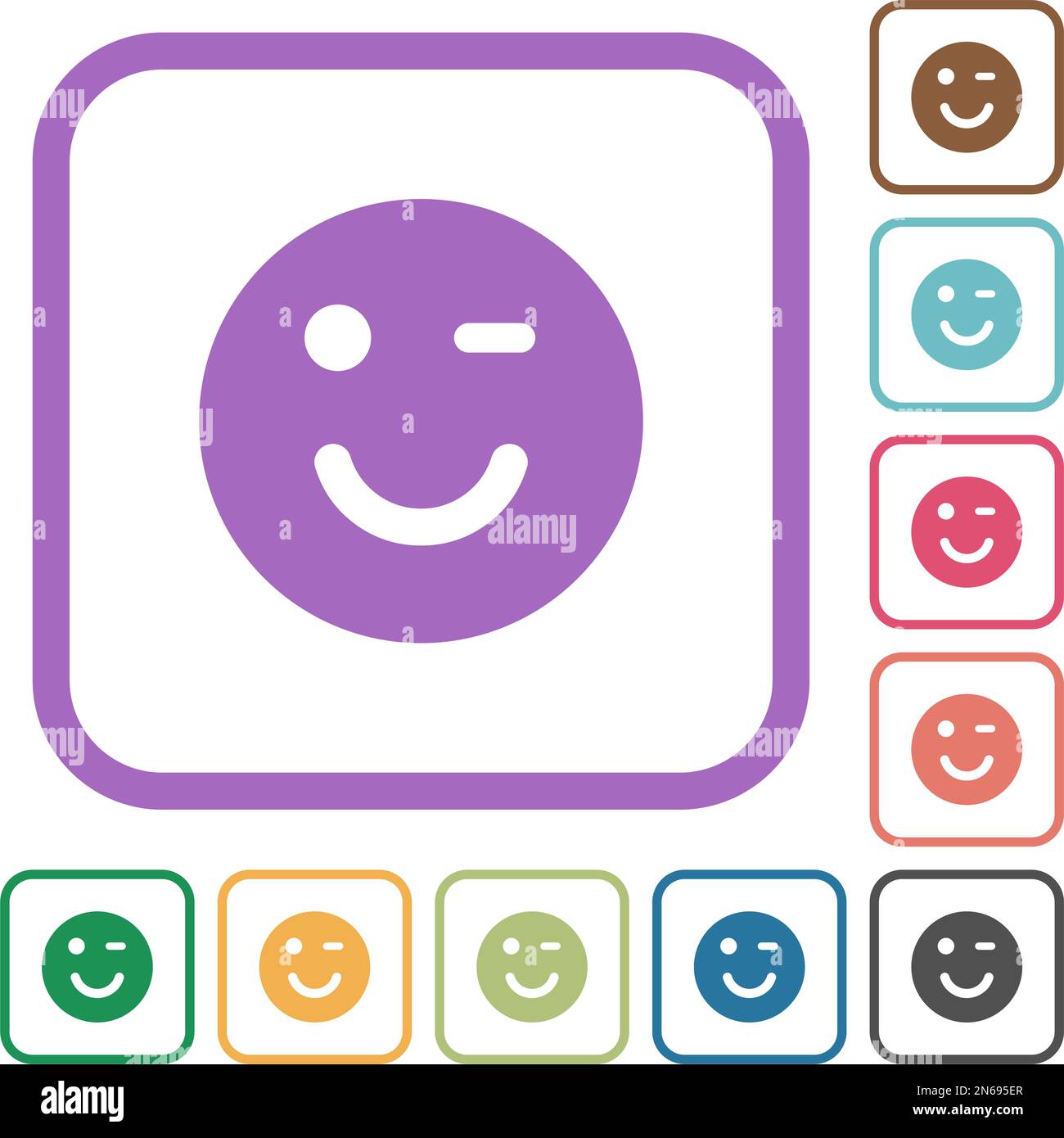 Winking emoticon solid simple icons in color rounded square frames on ...