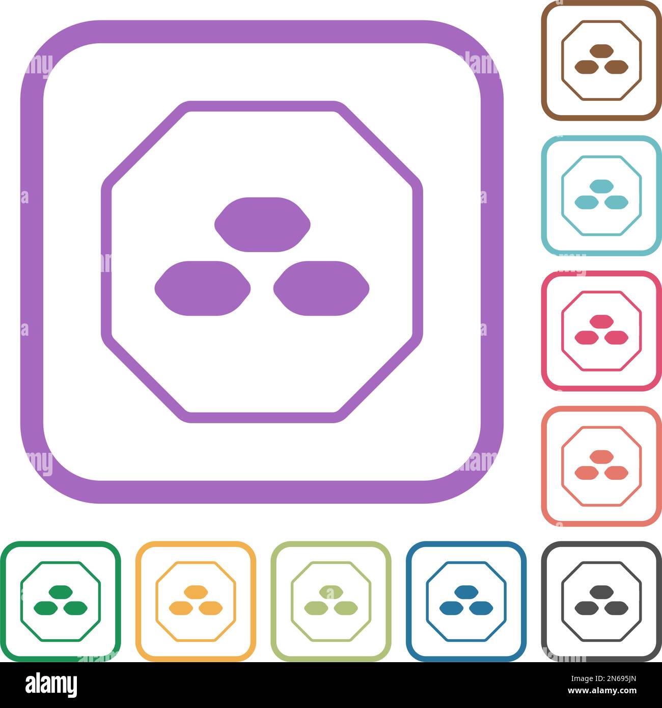 Octagon shaped coal sanction sign outline simple icons in color rounded square frames on white ...