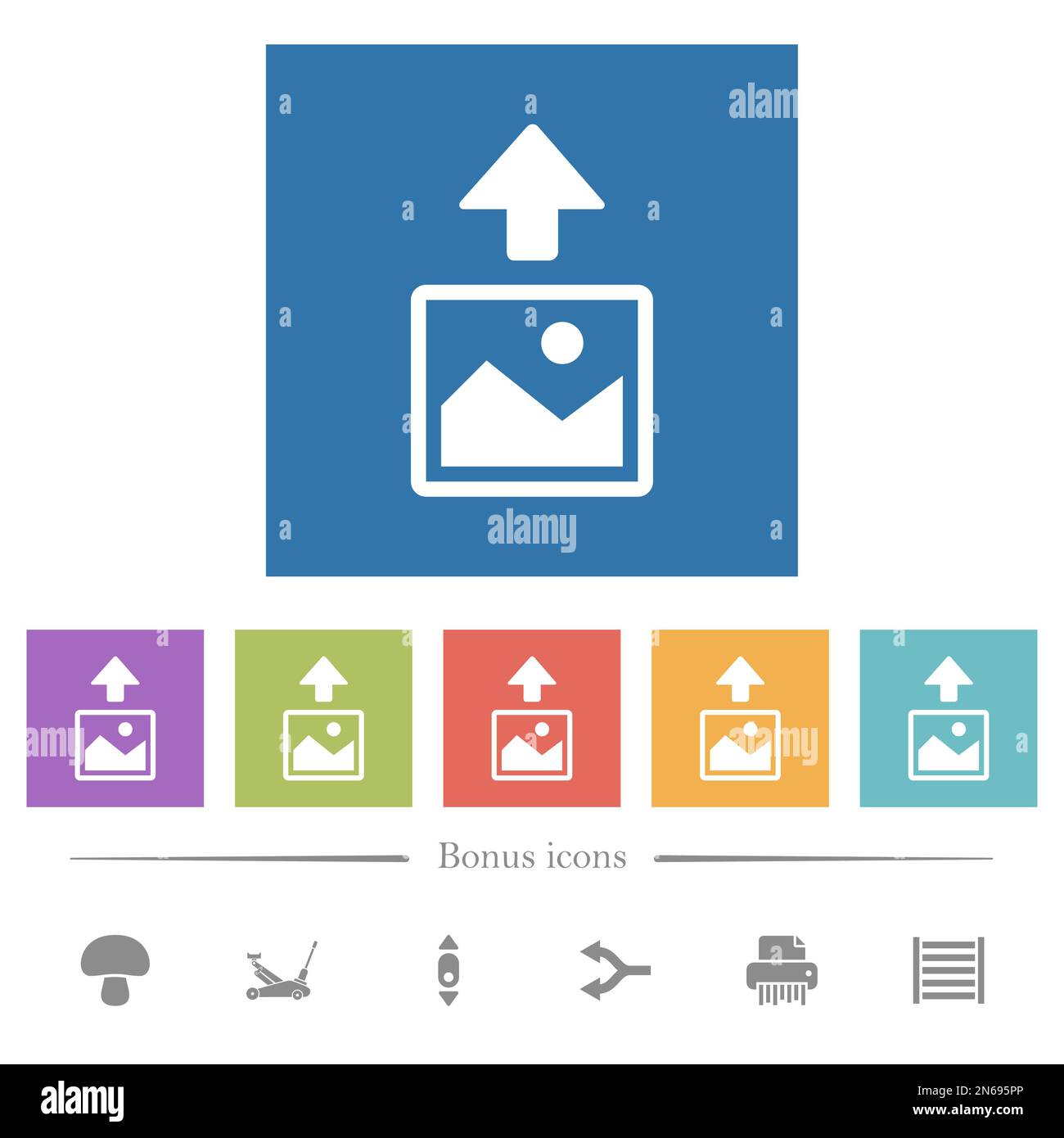 Upload image flat white icons in square backgrounds. 6 bonus icons included Stock Vector Image ...