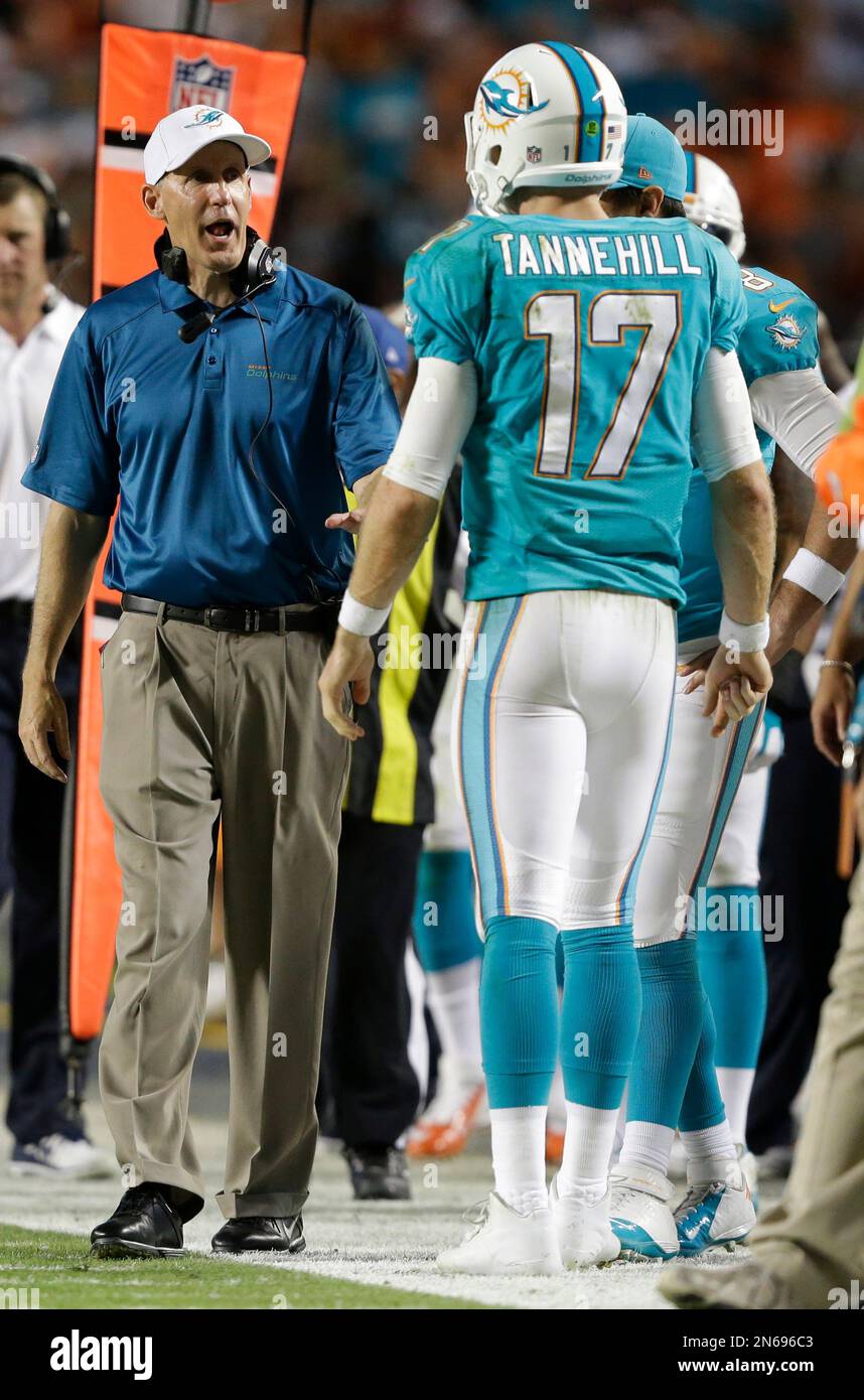 Miami Dolphins head coach Joe Philbin speaks to quarterback Ryan ...