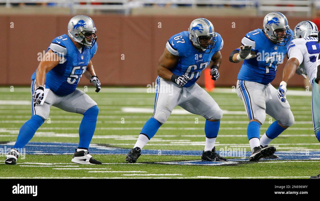 Detroit Lions center Dominic Raiola (51), guard Rob Sims (67) and ...
