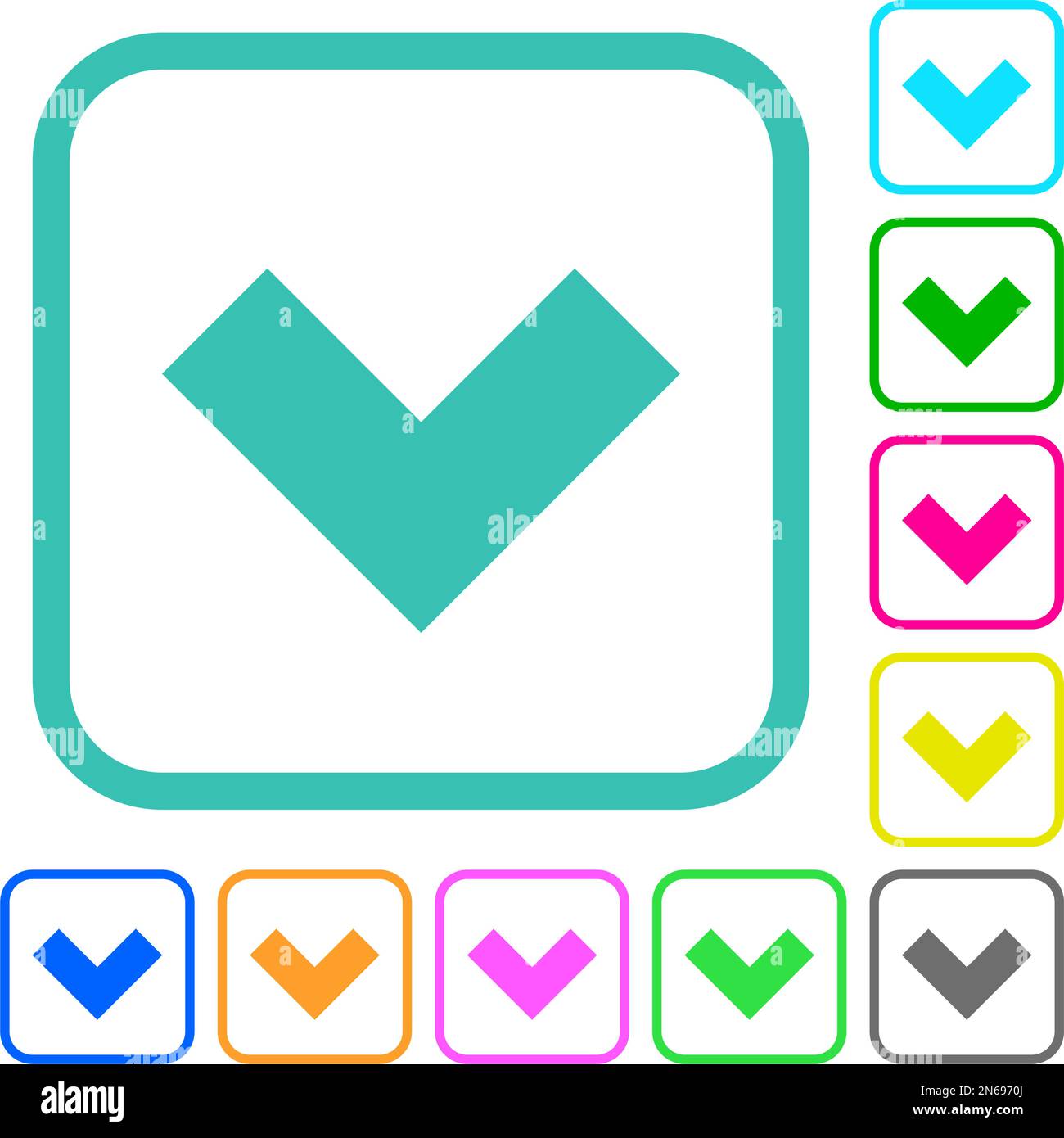 Bottom angle arrow solid vivid colored flat icons in curved borders on ...
