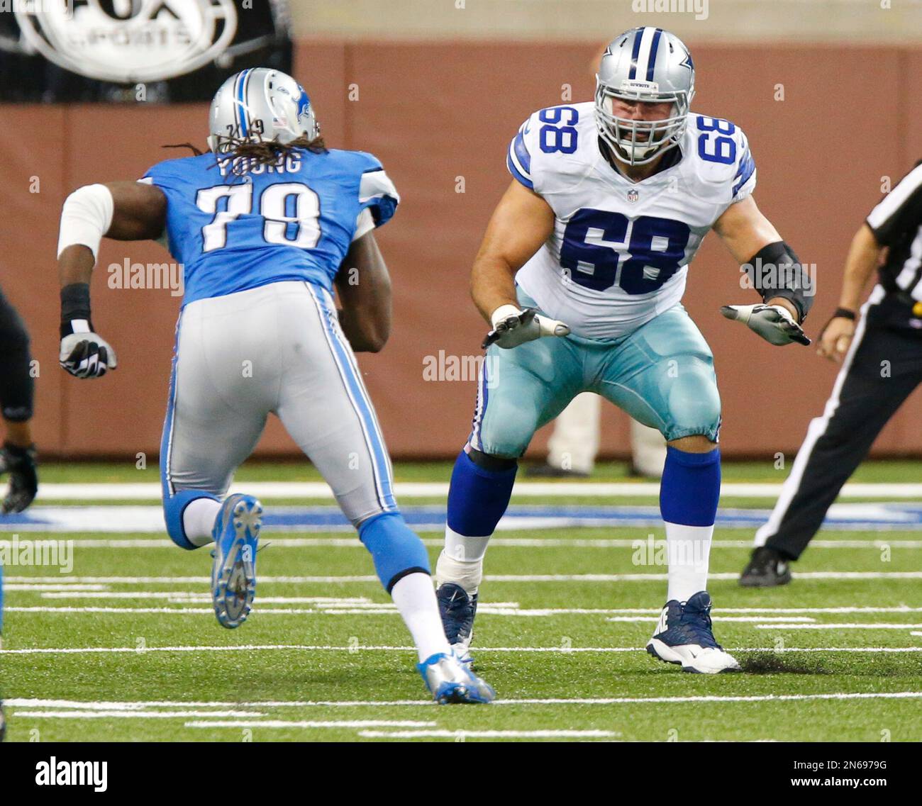 Dallas Cowboys tackle Doug Free (68) defends against Detroit Lions ...