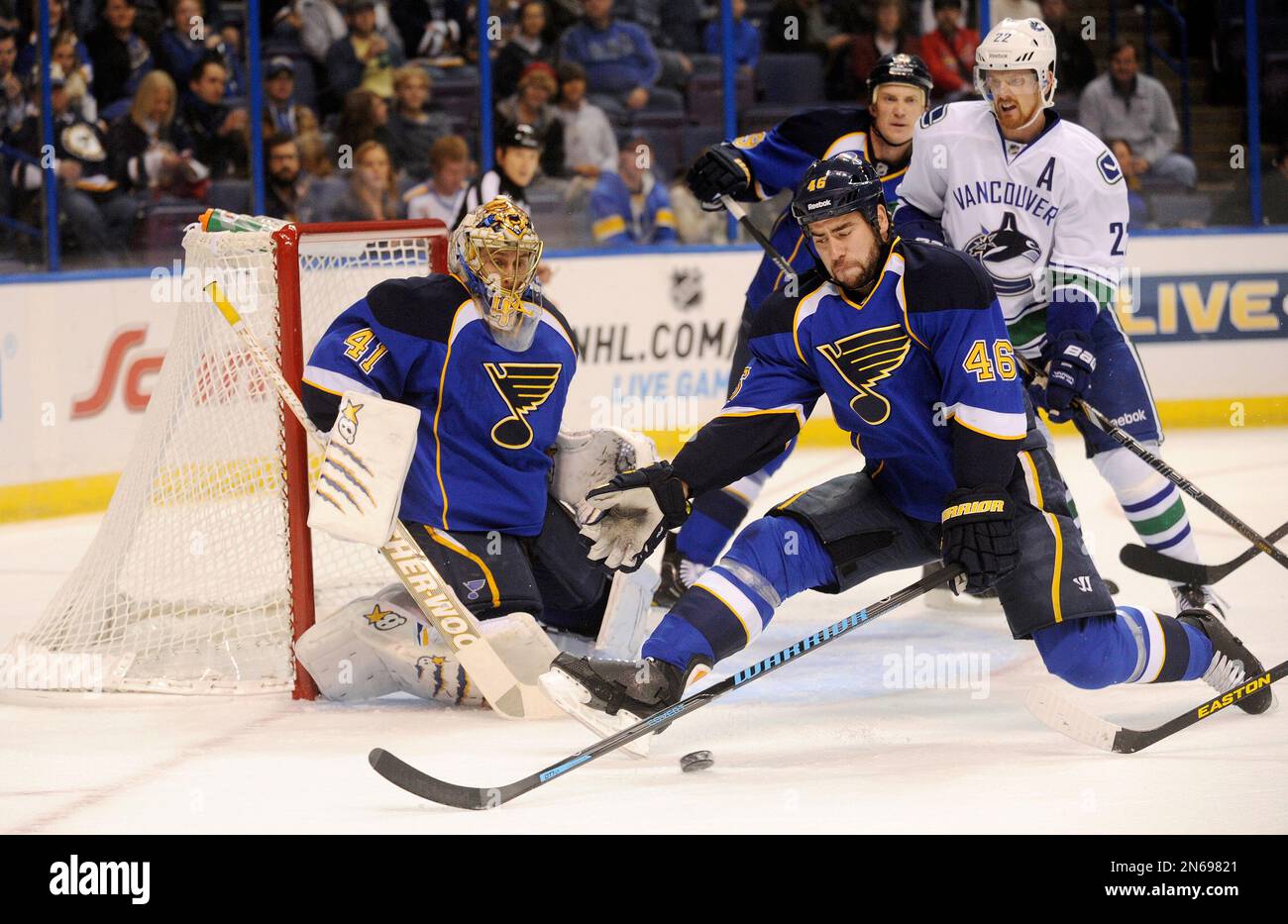 St. Louis Blues' goalie Jaroslav Halak (41), of Slovakia, and Roman ...