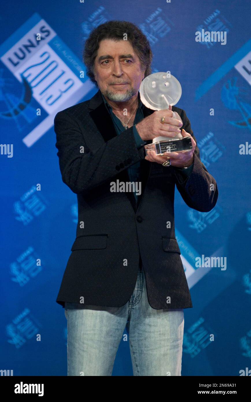 Spanish singer Joaquin Sabina poses with his Lunas del Auditorio award ...