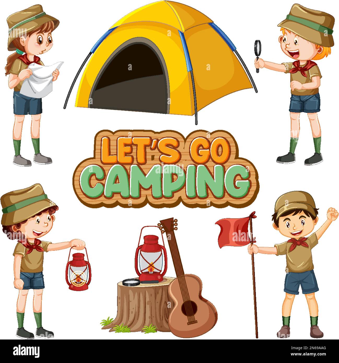 Set of different camping kids illustration Stock Vector Image & Art - Alamy
