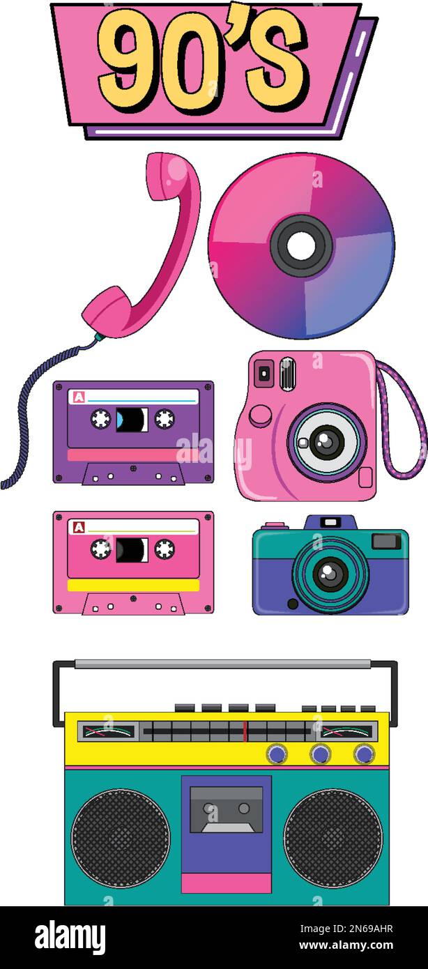 90s retro objects and elements set illustration Stock Vector Image ...