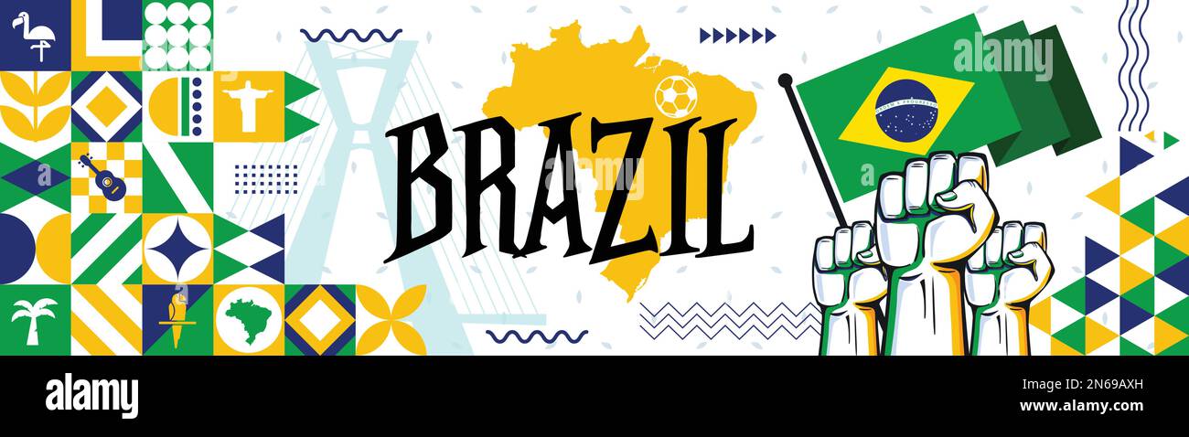 Flag and map of Brazil with raised fists. National day or Independence ...