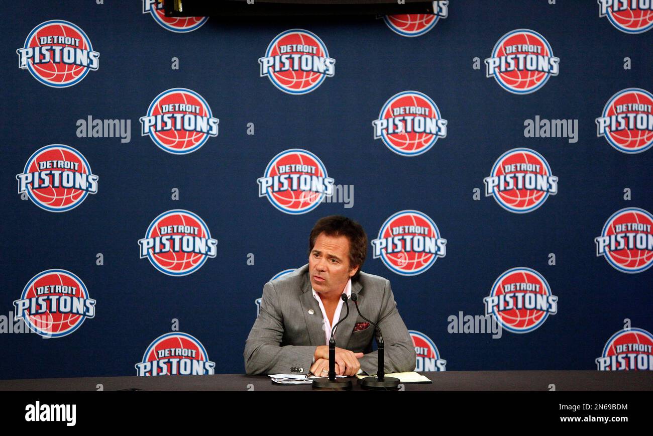 Detroit Pistons owner Tom Gores speaks to the media before the teams ...