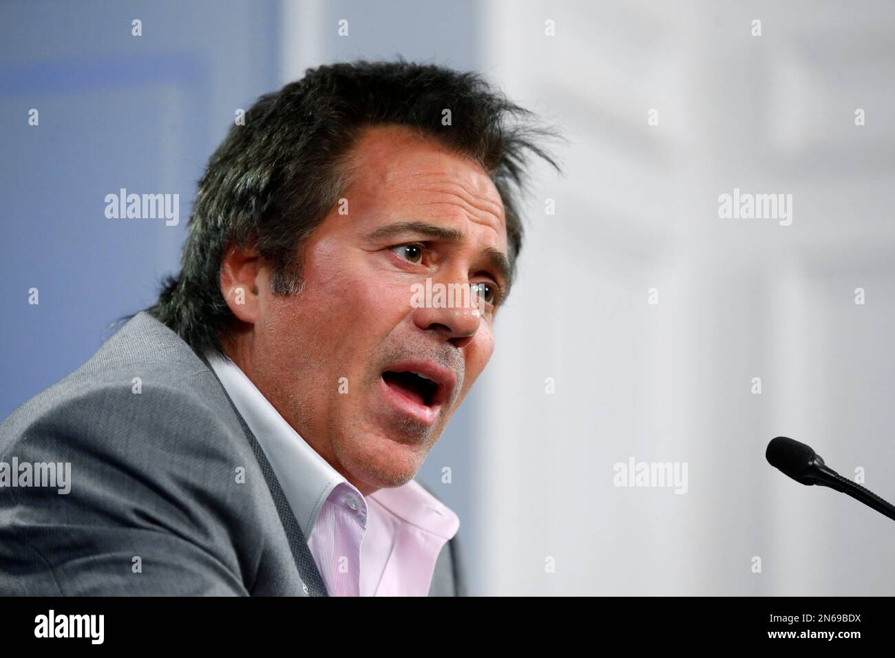 Detroit Pistons owner Tom Gores speaks to the media before the teams ...