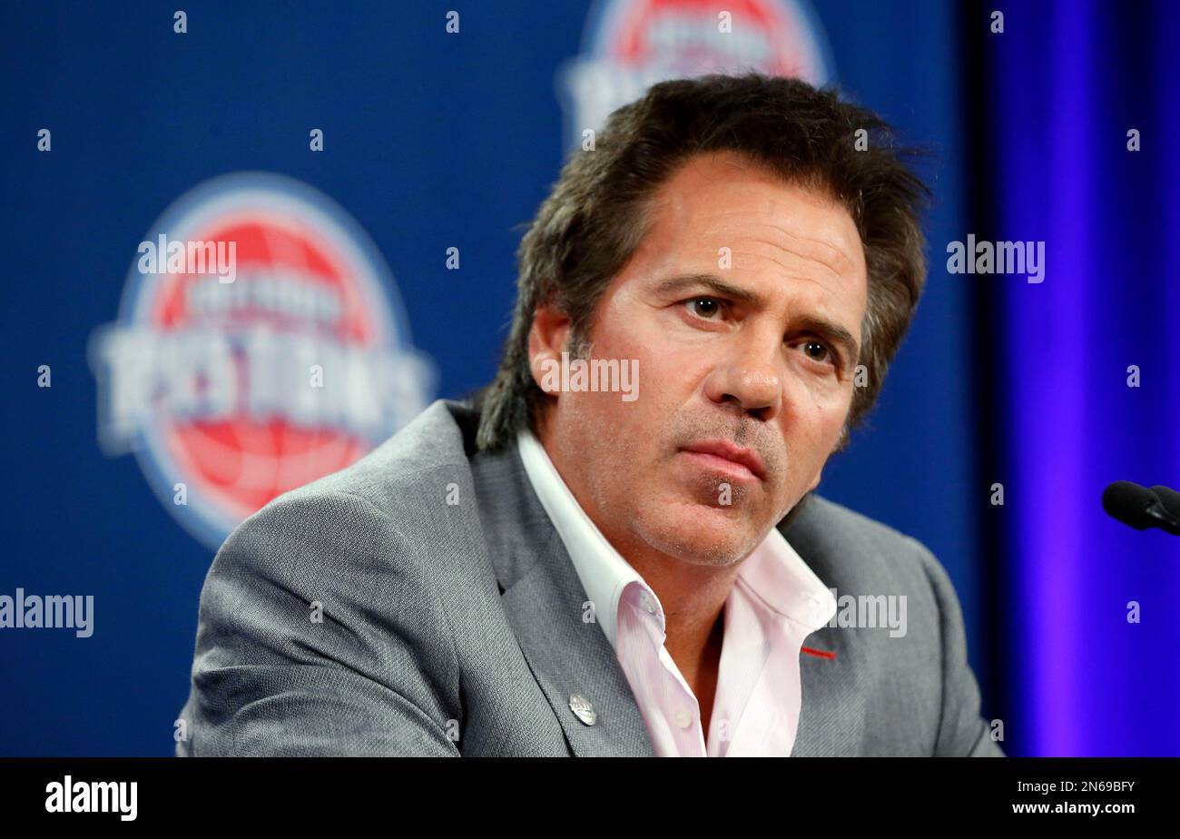 Detroit Pistons owner Tom Gores speaks to the media before the teams ...