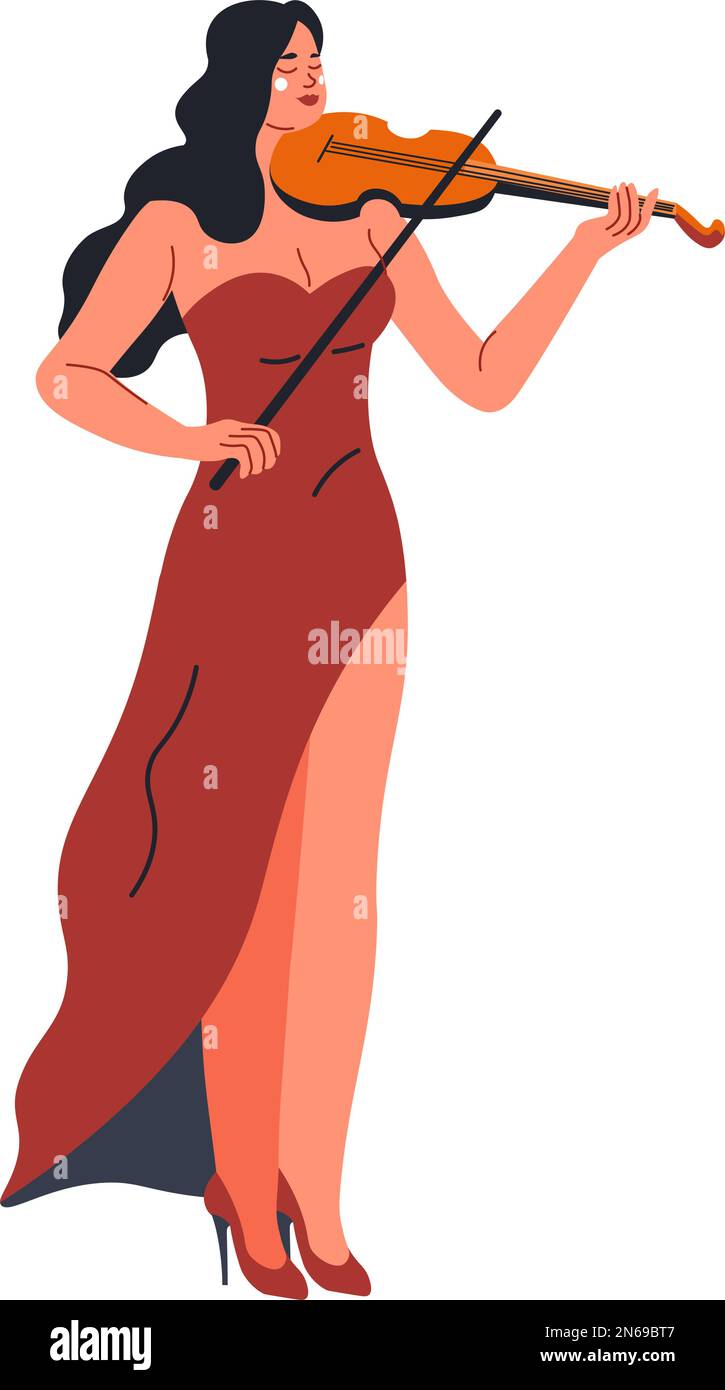 Female personage wearing evening dress and playing string instrument hi ...