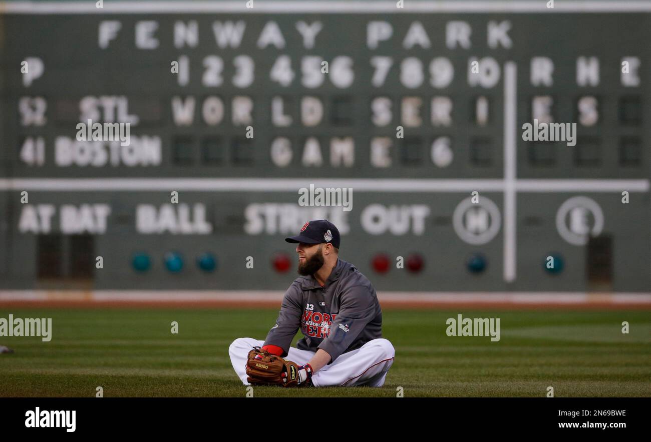 Boston Red Sox second baseman Dustin Pedroia stretches during batting ...