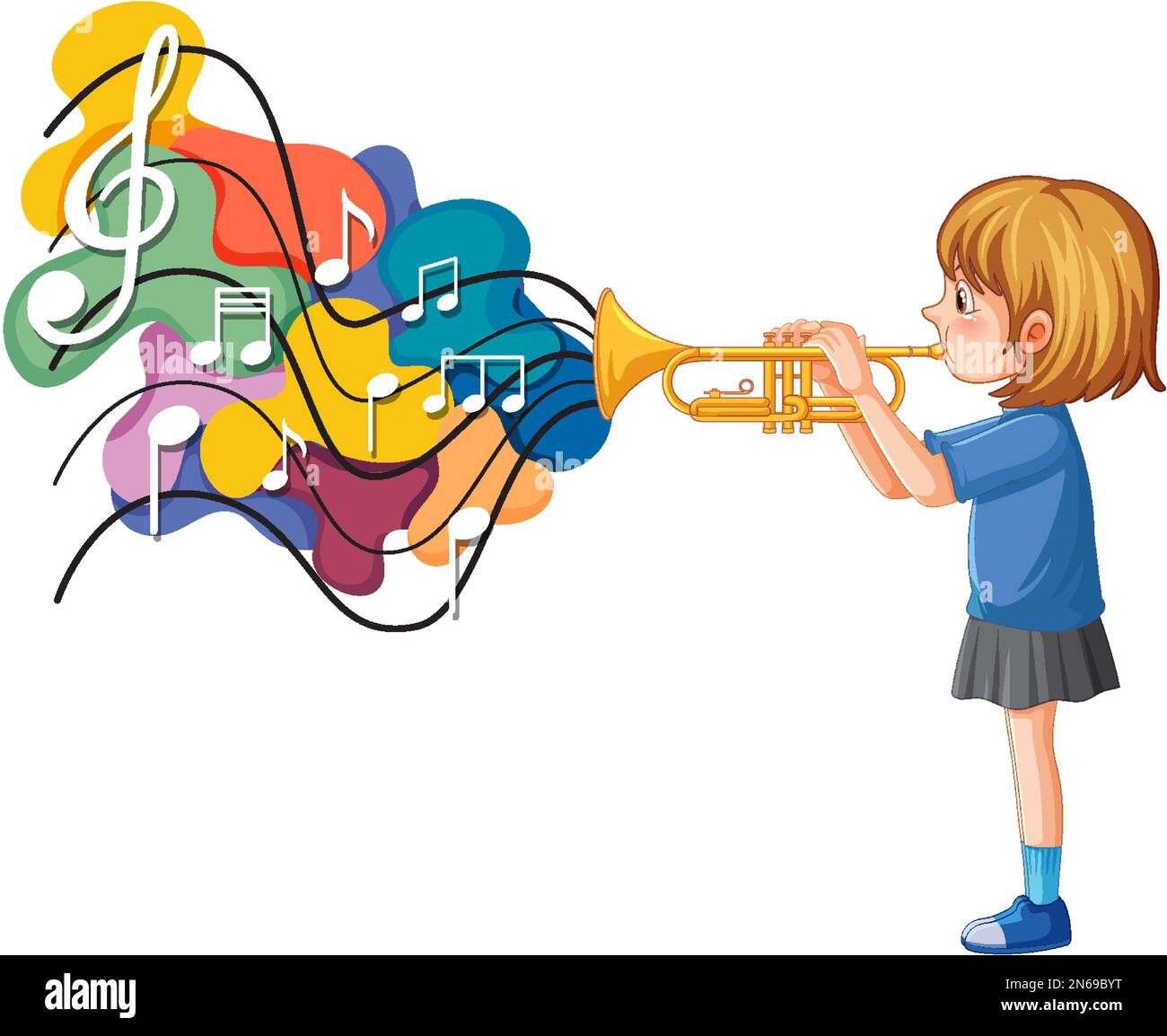 A girl playing trumpet cartoon illustration Stock Vector Image & Art ...
