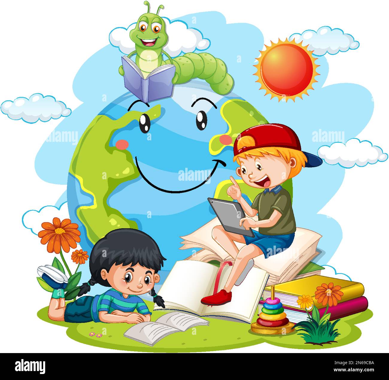 Earth planet with cartoon characters illustration Stock Vector Image ...