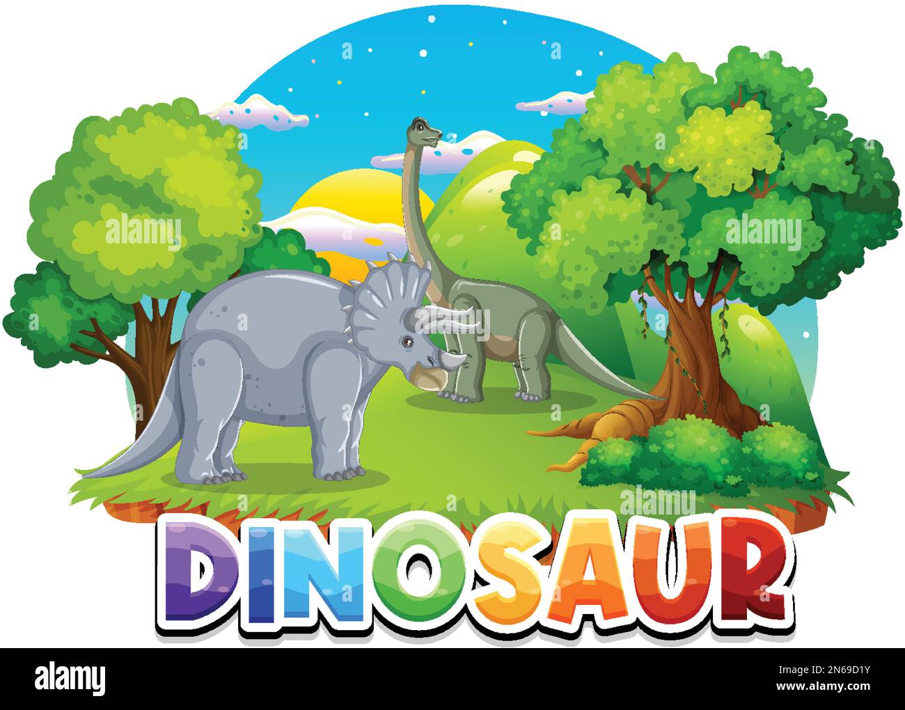 Brachiosaurus and triceratops dinosaur with logo illustration Stock ...