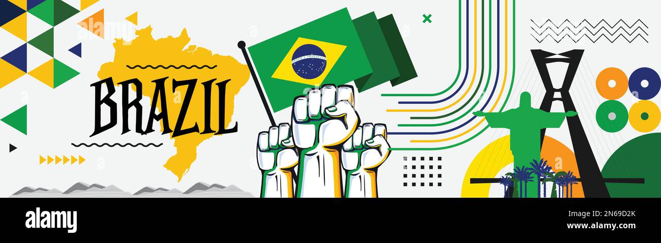 Brazil Flag and map with raised fists. National day or Independence day ...
