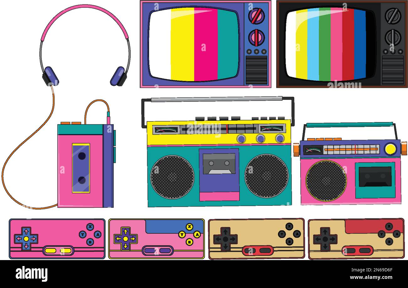 Retro objects and electronic devices illustration Stock Vector Image ...