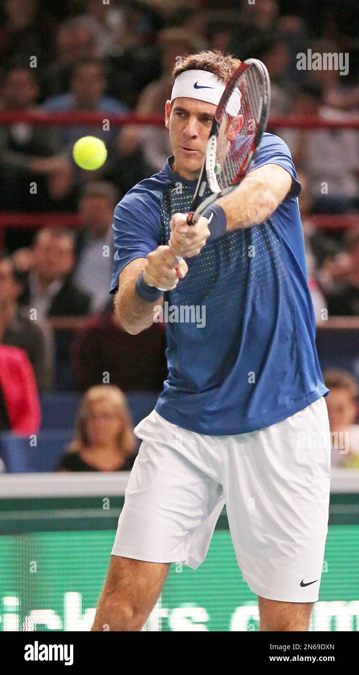 Argentina's Juan Martin Del Potro returns the ball to Croatian player ...