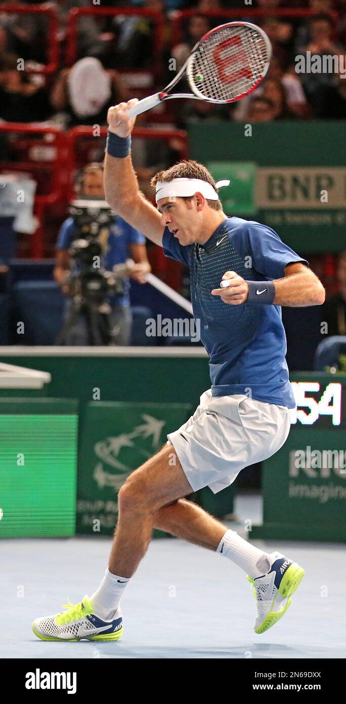 Argentina's Juan Martin Del Potro returns the ball to Croatian player ...