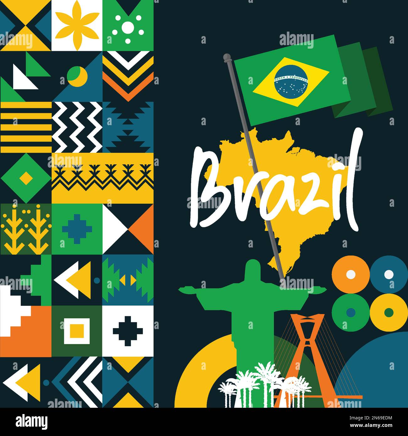 Brazil Flag and map with raised fists. National day or Independence day ...