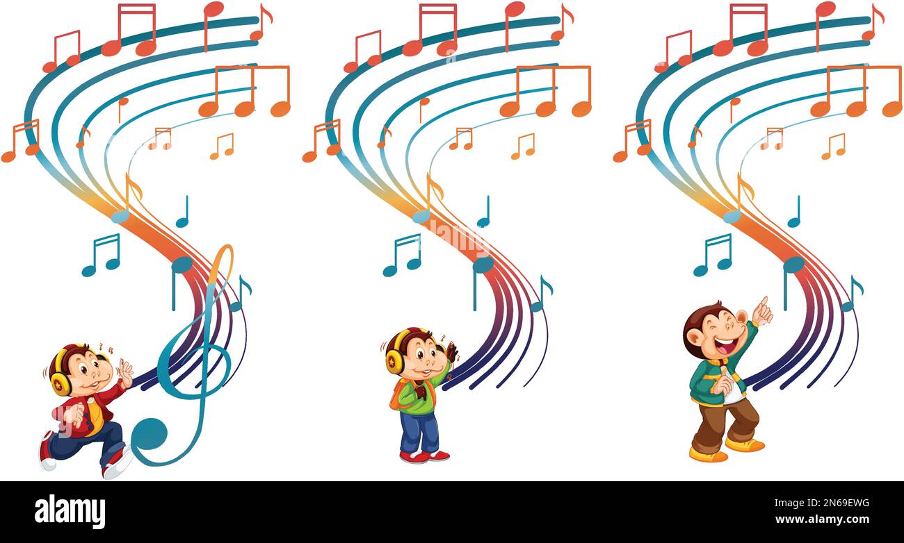 Monkey cartoon character with music note illustration Stock Vector ...