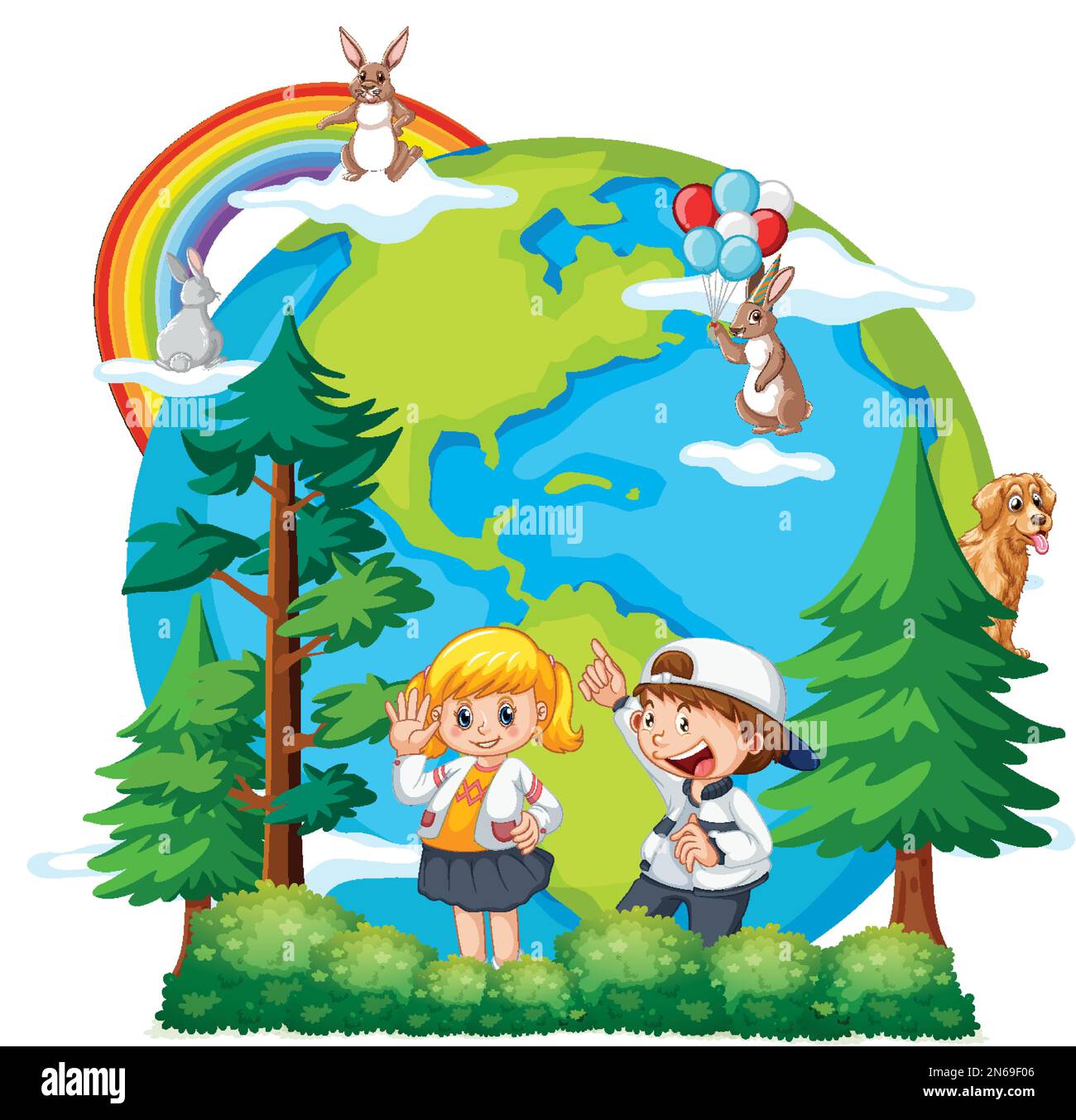Earth planet with cartoon characters illustration Stock Vector Image ...