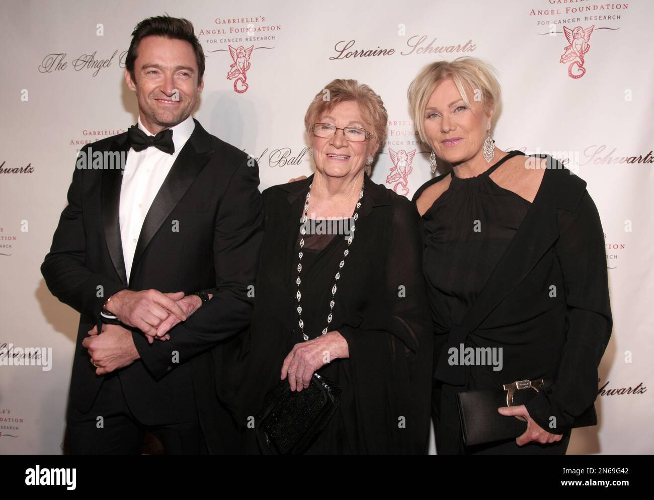 From left, actor Hugh Jackman, his mother-in-law Fay Duncan and wife ...