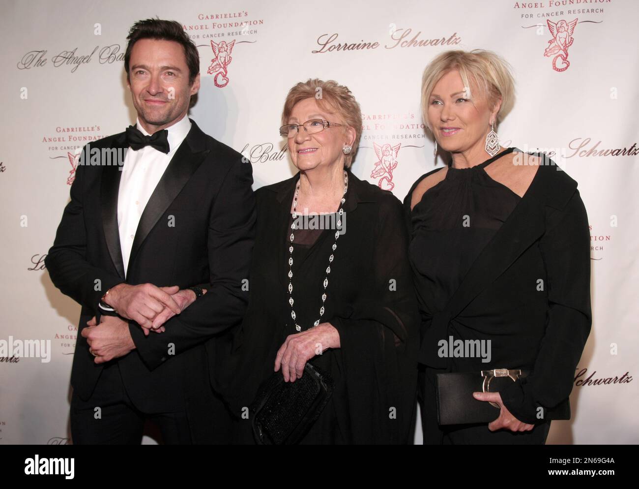 From left, actor Hugh Jackman, his mother-in-law Fay Duncan and wife ...