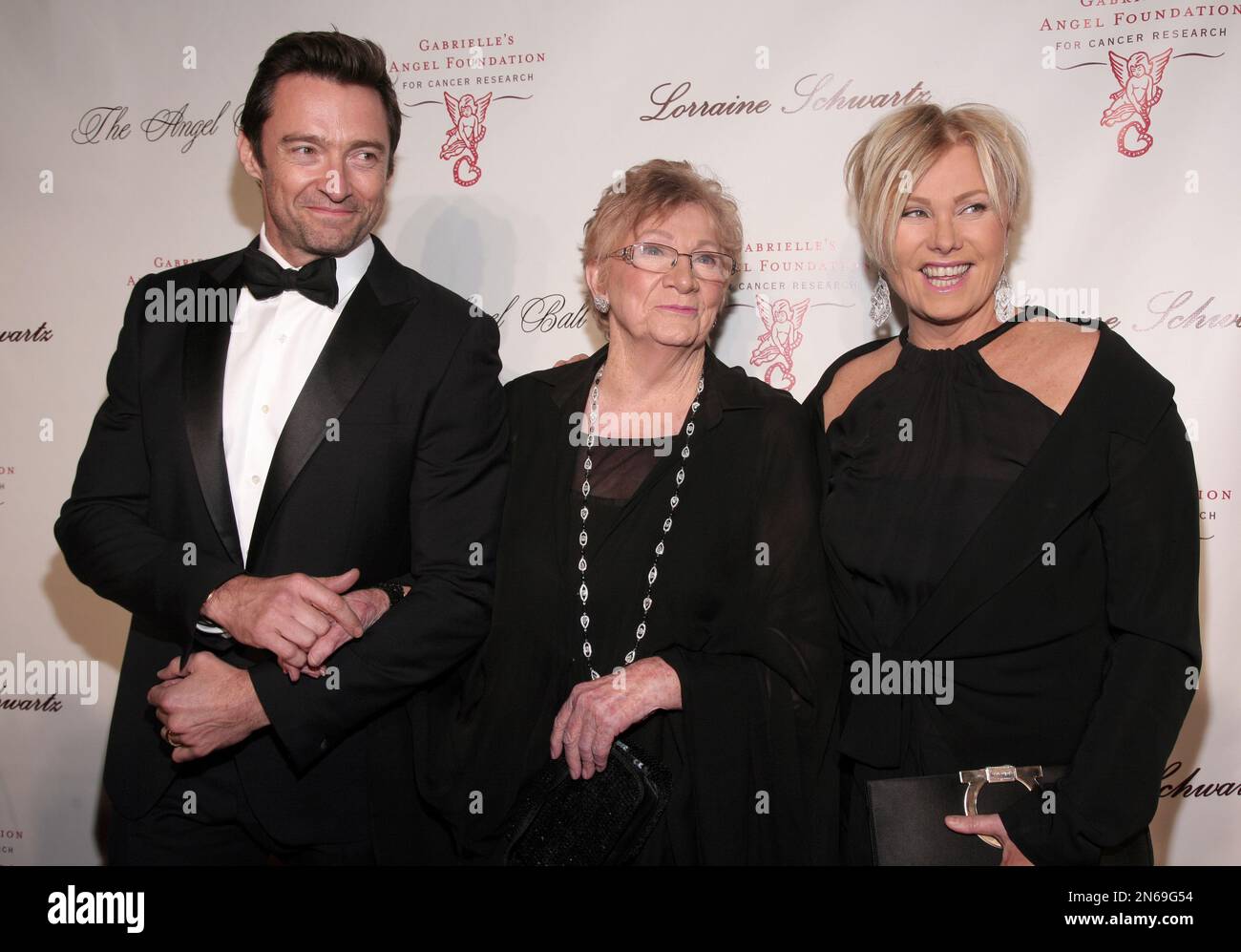 From left, actor Hugh Jackman, his mother-in-law Fay Duncan and wife ...