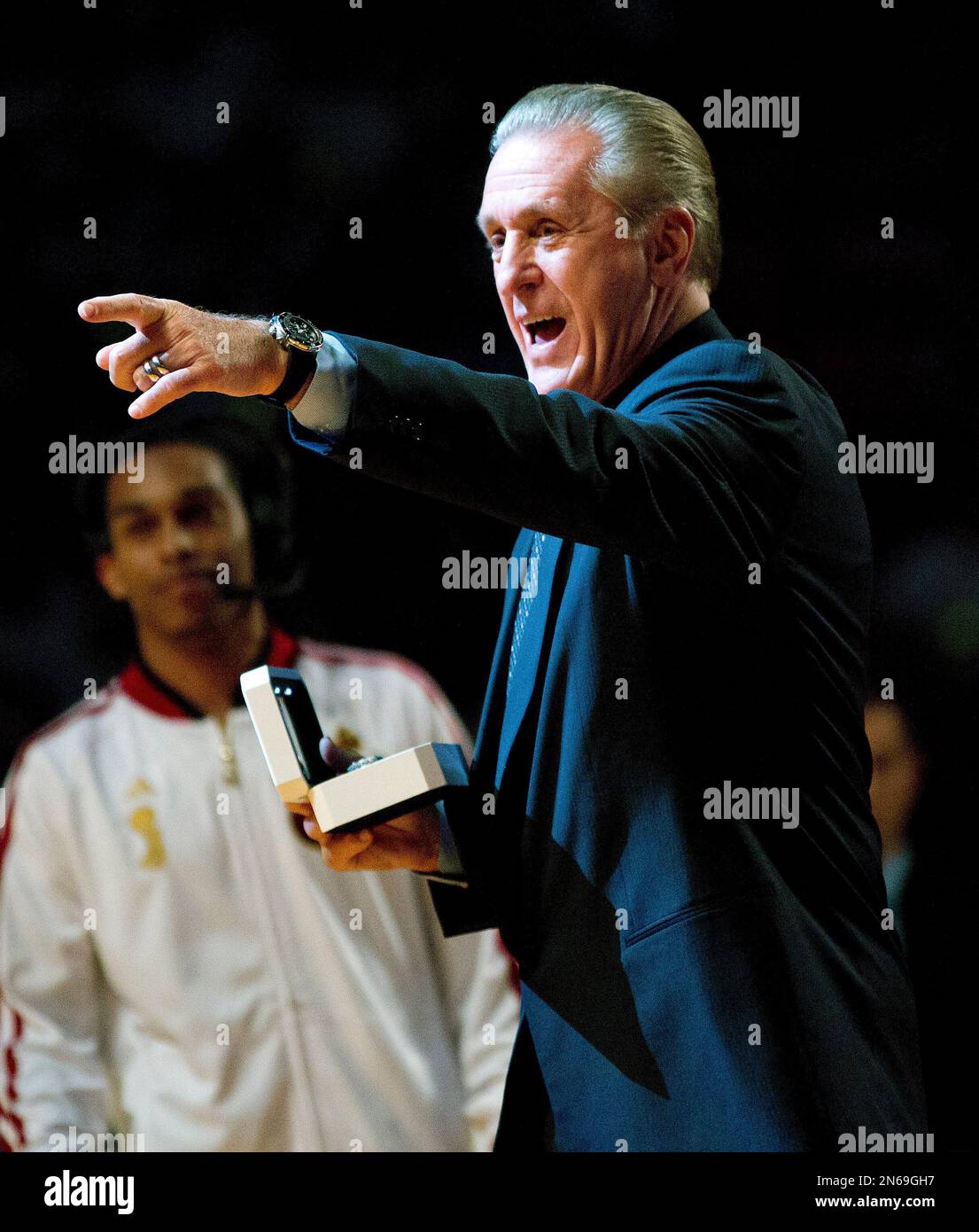 Miami Heat president Pat Riley reacts after getting his championship ...
